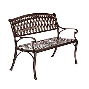 Patio Sense 62441 Simone Cast Aluminum Patio Bench Heavy Duty Rust Free Metal Construction Front Porch, Backyard, Lawn, Garden, Pool, Deck, Outdoors - Antique Bronze Finish