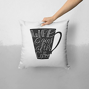 iiRov Life Begins After Coffee - Custom Decorative Home Decor Indoor or Outdoor Throw Pillow Cover for Sofa, Bed or Couch Cushion (Pillow CASE Cover ONLY)