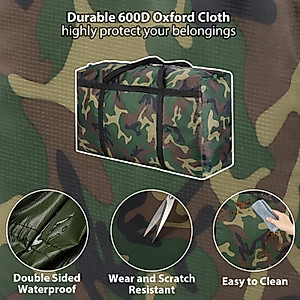 2 Packs Camouflage 100L Extra Large Moving Bags, Heavy Duty Storage Bags, 600D Oxford Cloth Wrap Around Handles Double Zipper, Waterproof Reusable Convenient (100L - 2 Packs)