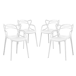 Modway Entangled Modern Molded Plastic Four Dining Armchairs in White