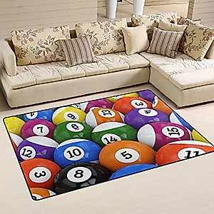 WellLee Sports Door Mat,Colorful Glossy Pool Game Billiard Balls Floor Mat Non-Slip Doormat for Living Dining Dorm Room Bedroom Decor 60x39 Inch