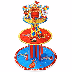 Zopeal Carnival Theme Cupcake Holder 3 Tier Circus Cardboard Cupcake Stand Circus Tent Cake Stand Dessert Tower Holder for Carnival Circus Themed Birthday Party Decoration Supplies