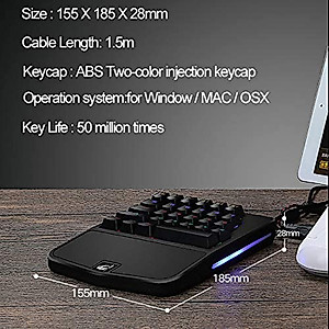 XYLXJ One-Hand Mechanical Keyboard, Wired Gaming Keyboard, 28-Key LED Backlight, Blue Switch, Ergonomic Wrist Strap, for PC Laptop