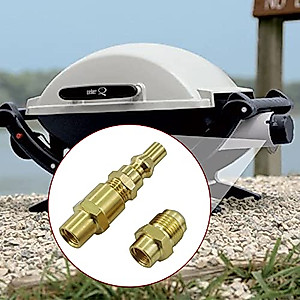 MENSI 1/8'' FNPT x 1/4'' Male Quick Connect Plug Propane Quick Disconnect Conversion Kit Adapter for Weber Q 100, 1000, 200, 2000, 1200, 2200, Traveller and Portable Gas Grill Camper