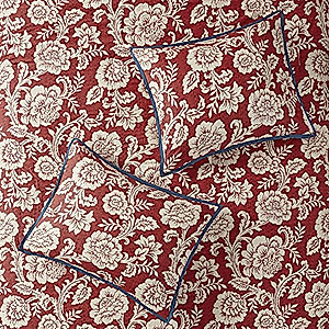 Madison Park Lucy 100% Cotton Reversible Duvet Set Beautiful Floral Pattern, Ruffle Border Design All Season, Breathable Comforter Cover Bedding, Matching Shams, Queen(90"x90"), Red 9 Piece