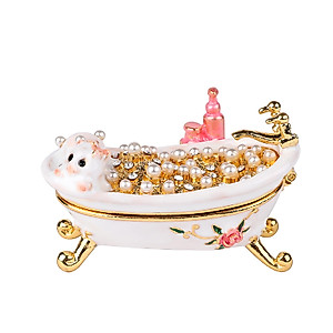 FASSLINO Pearls Bathtub Trinket Box Hinged Enameled Hand-Painted Ornaments Decorative Craft Gift for Home Decor