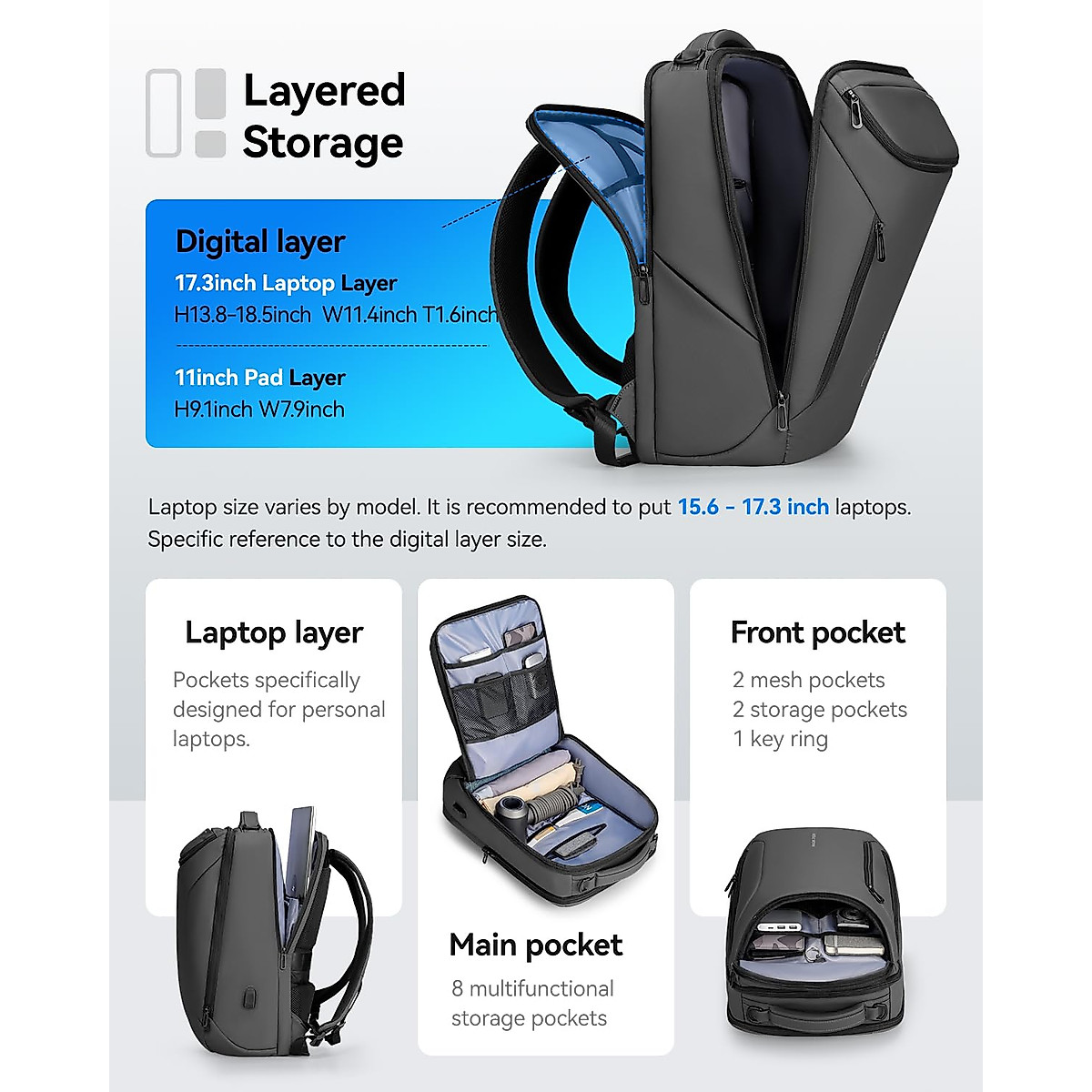 Muzee Business Backpack for Men,Waterproof and Travel Laptop Backpack with USB Charging, Fits 17 Inch Laptop and Tech Gear