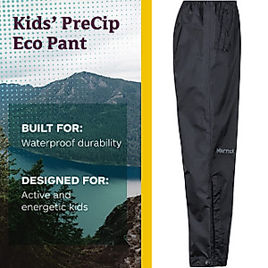 MARMOT Kid's PreCip Eco Pant | Lightweight, Waterproof Pants for Kids, Ideal for Hikes, Field Trips, Camping, 100% Recycled, Black, X-Small