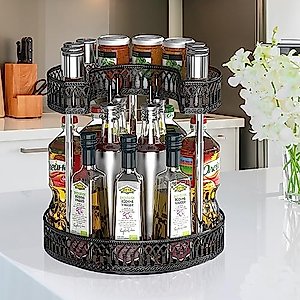Detoypapa 2 Tiers Lazy Susan Organizer for Countertop - Spice Rack Organizer Height Adjustable Turntable Organizer - Cabinet in Kithen, Bathroom, Pantry Organizers and Storage - Black