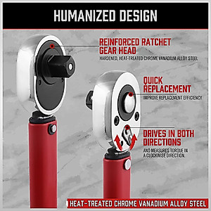 1/2-inch Drive Click Torque Wrench 1/2 Drive - Precision 10-150 ft.lb/13.6-203.5Nm Range, Ratcheting Head with Secure Locking Mechanism, Adapter & Extension