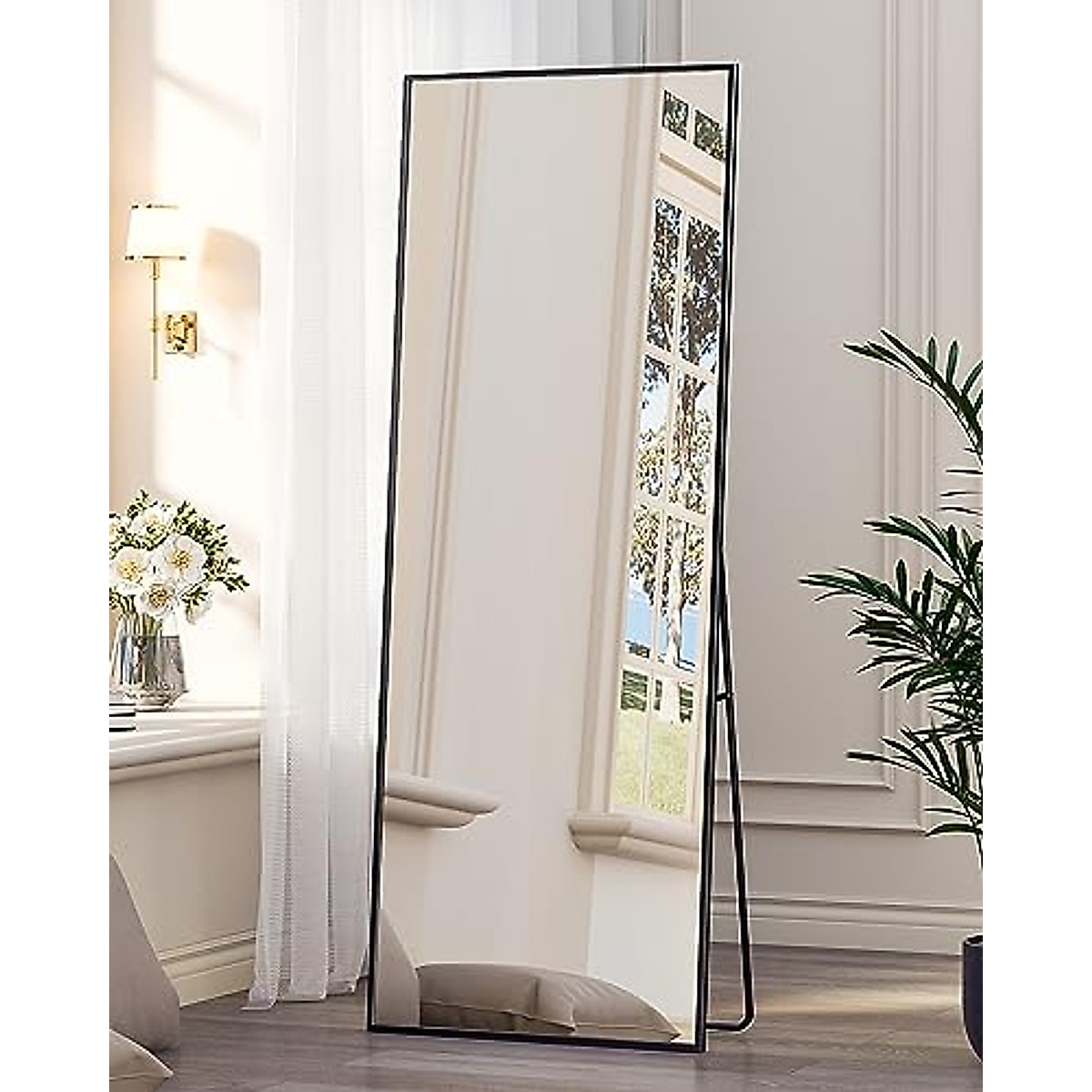 Antok Full Length Mirror, 66"x23" Floor Standing Full Body Mirror with Stand for Bedroom & Living Room, Black