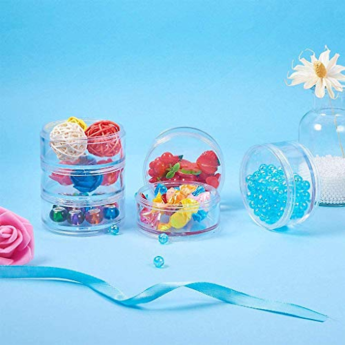 Diarypiece 5Pcs Clear Empty Stackable Plastic Cosmetic Container Pot Jars with Lids for Make Up, Eye Shadow, Nails, Powder, Gems, Beads, Jewelry (25mm high each)