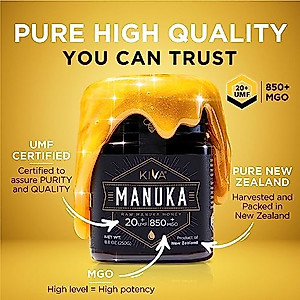 Kiva Raw Manuka Honey UMF 20+ | MGO 850+ | 100% Pure New Zealand Honey (8.8oz/250g BPA-Free Jar) | UMF and MGO Certified | GMO-Free | No Antibiotics | Traceable