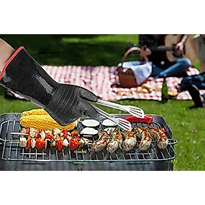 932°F Extreme Heat Resistant Gloves for Grill BBQ,Aillary Waterproof Long Sleeve Pit Grill Gloves for Fryer, Baking, Oven,Smoker,Fireproof, Oil Resistant Neoprene Coating（14-Inch ）