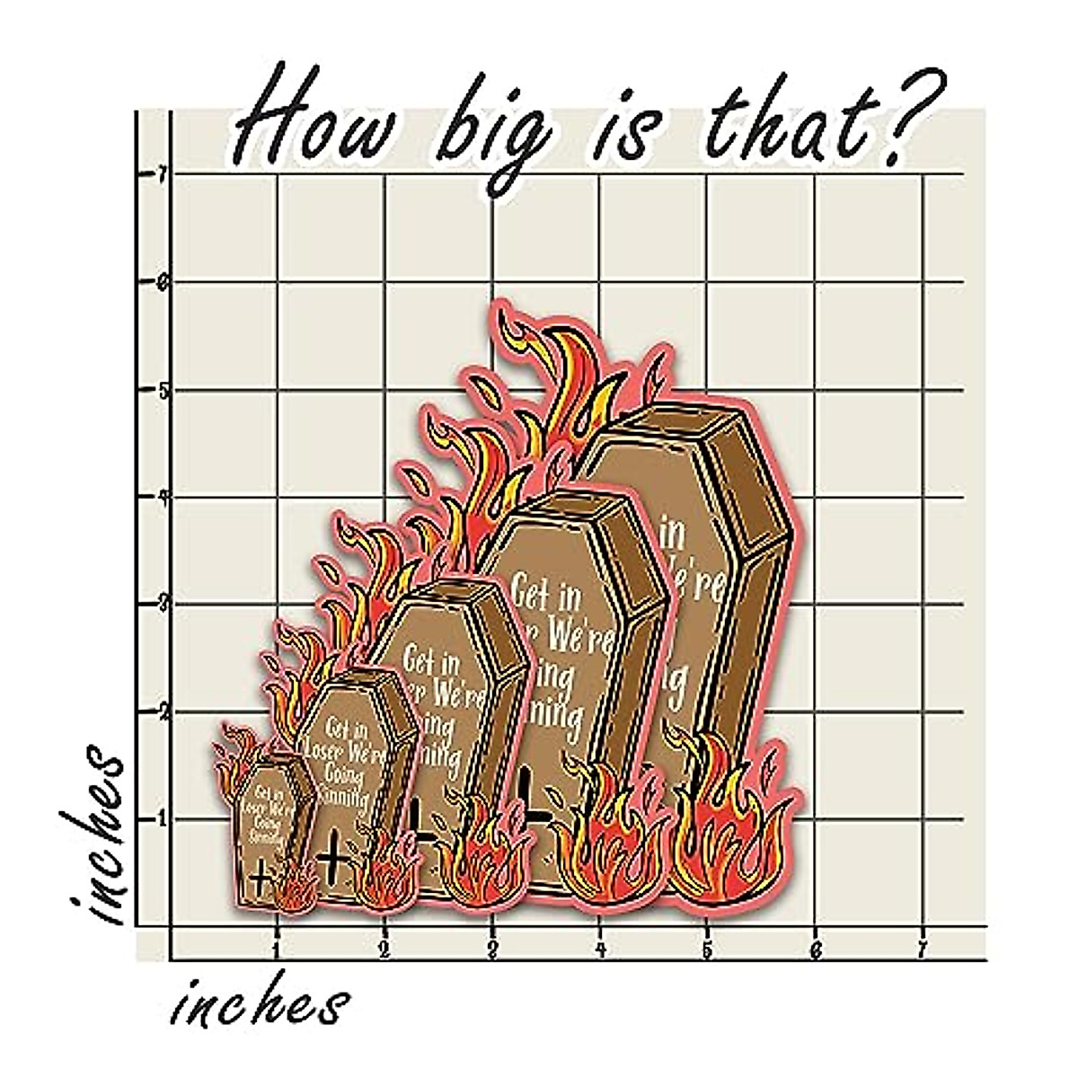 Miraki Get in Loser We're Going Sinning Coffin Sticker, Coffin and Flames Sticker, Style Coffin Sticker, Water Assitant Die-Cut Booktok Decals for Laptop, Phone, Water Bottles, Kindle Sticker