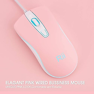 Rii Wired Mouse, USB Computer Mouse,RGB Optical Office Mice for PC,Computer,Laptop,Desktop,Windows,Chromebook (Pink)