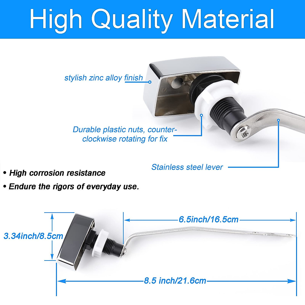 Toilet Flush Handle Replacement, Side Mount Toilet Tank Lever Fit for Kohler 85114-CP Trip Lever Kit, Polished Chrome