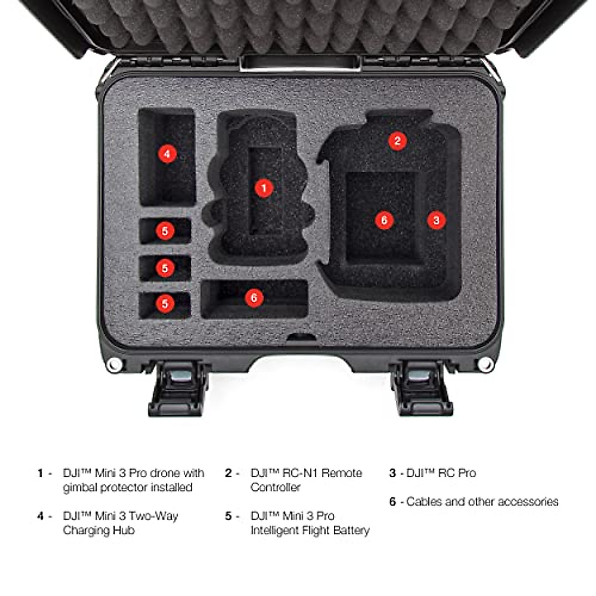 Nanuk 915 Waterproof Hard Case with Custom Insert for DJI Mini 3, Fly More Package and RC-N1 or RC Remote - Black (915S-080BK-0A0-C0602)