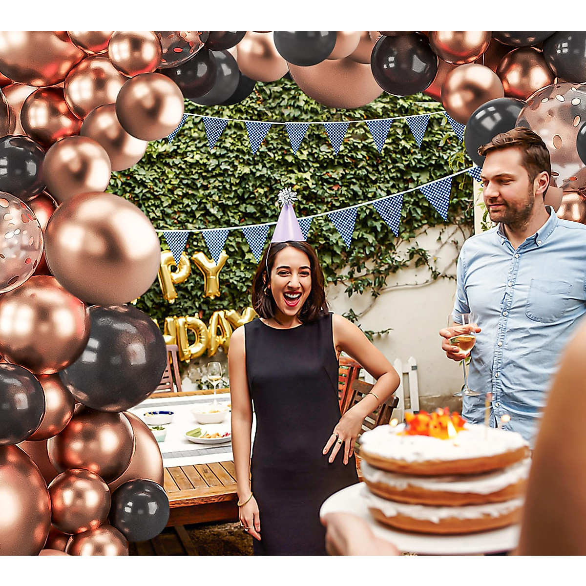 Metallic Rose Gold Black Balloons Arch Garland Kit-148Pcs Balloons for Gender Reveal Birthday Anniversary Baby Shower Graduation Wedding Retirement Party Decoration