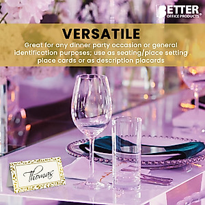 Better Office Products 100 Pack Place Cards, 2 x 3.5 in, White with Metallic Gold Leaf Foil Border, Folded Table Tent Cards for Weddings, Dinner Parties, Buffet Banquets,(100 Count)