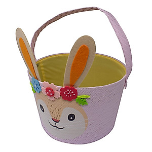 PTI Group Pink Bunny Easter Basket and Treats or Toys Container for Easter Egg Hunt (PG01339)