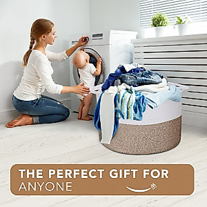 XXXL Blanket Basket Large Blanket Storage Living Room 21.7" x 21.7" x 13.8" Basket for Storing Blankets and Toys + Small Basket for Toys, Keys| Basket for Blankets Brown and White