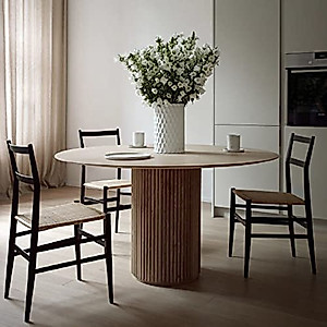 LITFAD Round Pedestal Modern Dining Table Wood Color Fixed Table of Solid Wood Simplicity Style Dining Room Home Furniture Kitchen Table - Natural 51.2" L x 51.2" W x 29.5" H