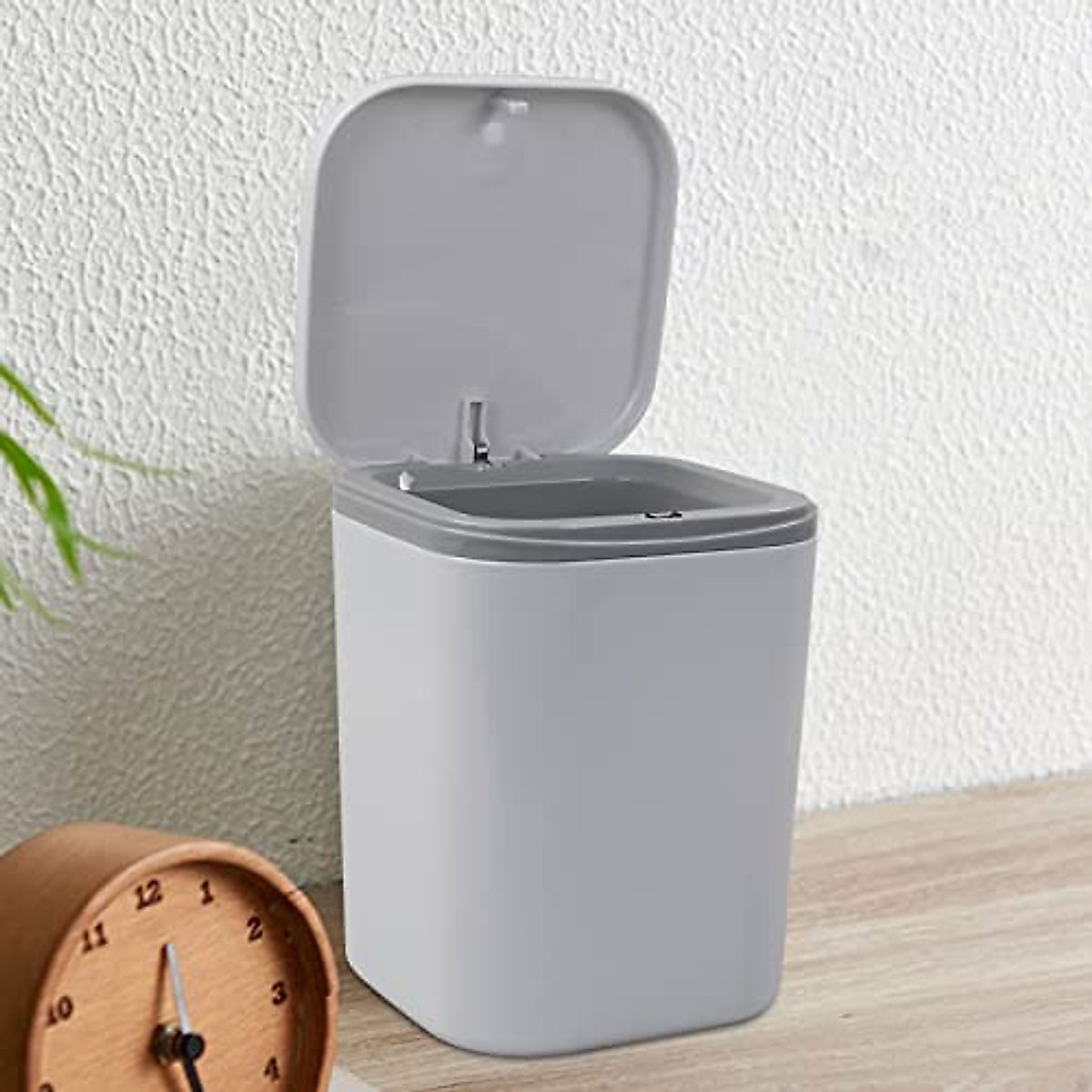 Idomy 0.5 Gallon Tiny Desktop Push-Button Trash Can, Mini Garbage Can, Gray