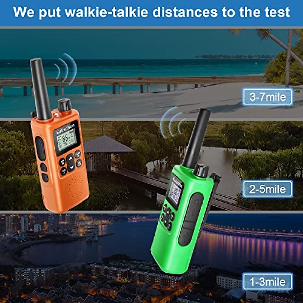 Kalisnhon Walkie Talkies Long Range with Call Alert NOAA Dual Watch Flashlight LCD Display VOX 22 Channels, Walkie Talkies for Adults with Charging Dock and Earpieces Li-ion Battery（2 Pack）