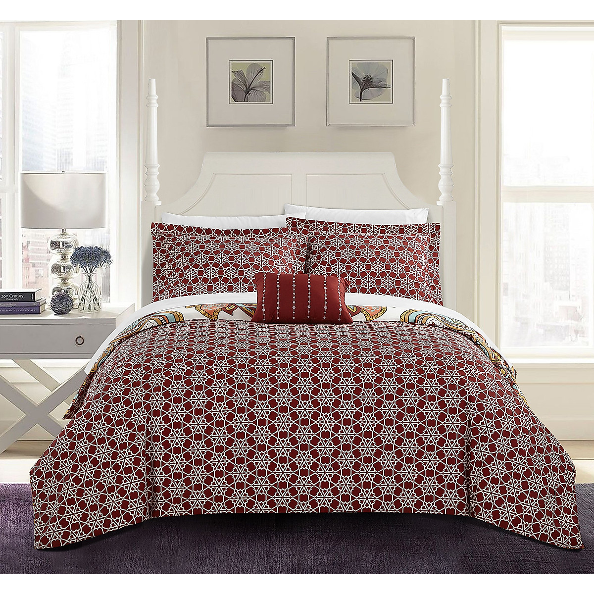 Chic Home Belmont Neil 4 Piece Reversible Duvet Cover Set, Queen, Beige