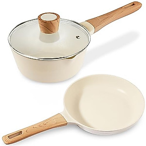 Pots and Pans Set Nonstick - YIIFEEO 3 Piece Granite Kitchen Cookware Sets 8" Non stick Frying Pan and 1.5 Qt Sauce Pan with Lid, Induction Cookware, Small Non Toxic Pans for Cooking Pasta Pot Gifts