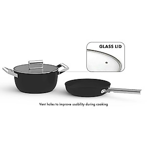 SMEG 6PC Cookware Set, Black 9.5" Fry Pan 11" Fry Pan 3qt Sauce Pan 5 Qt Casserole CKFB06BLMUS Made in Italy