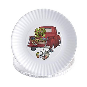 Melamine Floral Truck Dinner and Salad Serving Plates - Set of 4