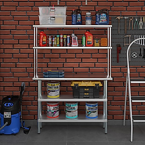 Amgood Stainless Steel Work Table with 2 Shelves | Metal Kitchen Prep Table & Shelving Combo (14" x 48" Table with 2 Shelves + 12" Overshelf)