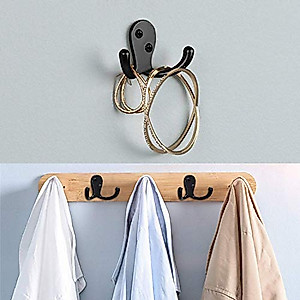 OHAHA 20 Pack Black Double Prone Hooks with 40 Screws. Easy to Install, Stronger & More Durable for Heavy Items, Hanging Scarf, Bag, Towel, Key, Cap, Cup, Hat