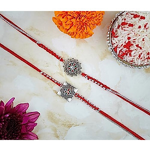 Eximious India Set of 2 Rakhi For Brother With Card Oxidised Silver Pendant For Raksha Bandhan Designer Rakhi Thread for Bhaiya 02