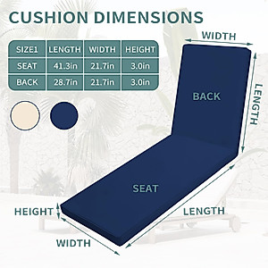 Iheqard Outdoor Chaise Lounge Cushions for Patio, 71"x22"x3" Lounge Chair Cushions, Waterproof Replacement Seat Cushions for Outdoor Furniture (Blue, 1 Pcs)