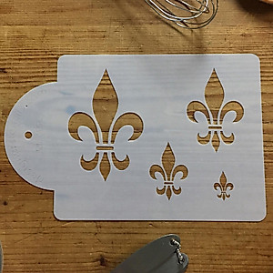 Designer Stencils Fleur De Lis Cake Stencil Motif, Beige/Semi-Transparent, 4 X 2, 3 X 2, 2 X 1.3, 1 X 0.7