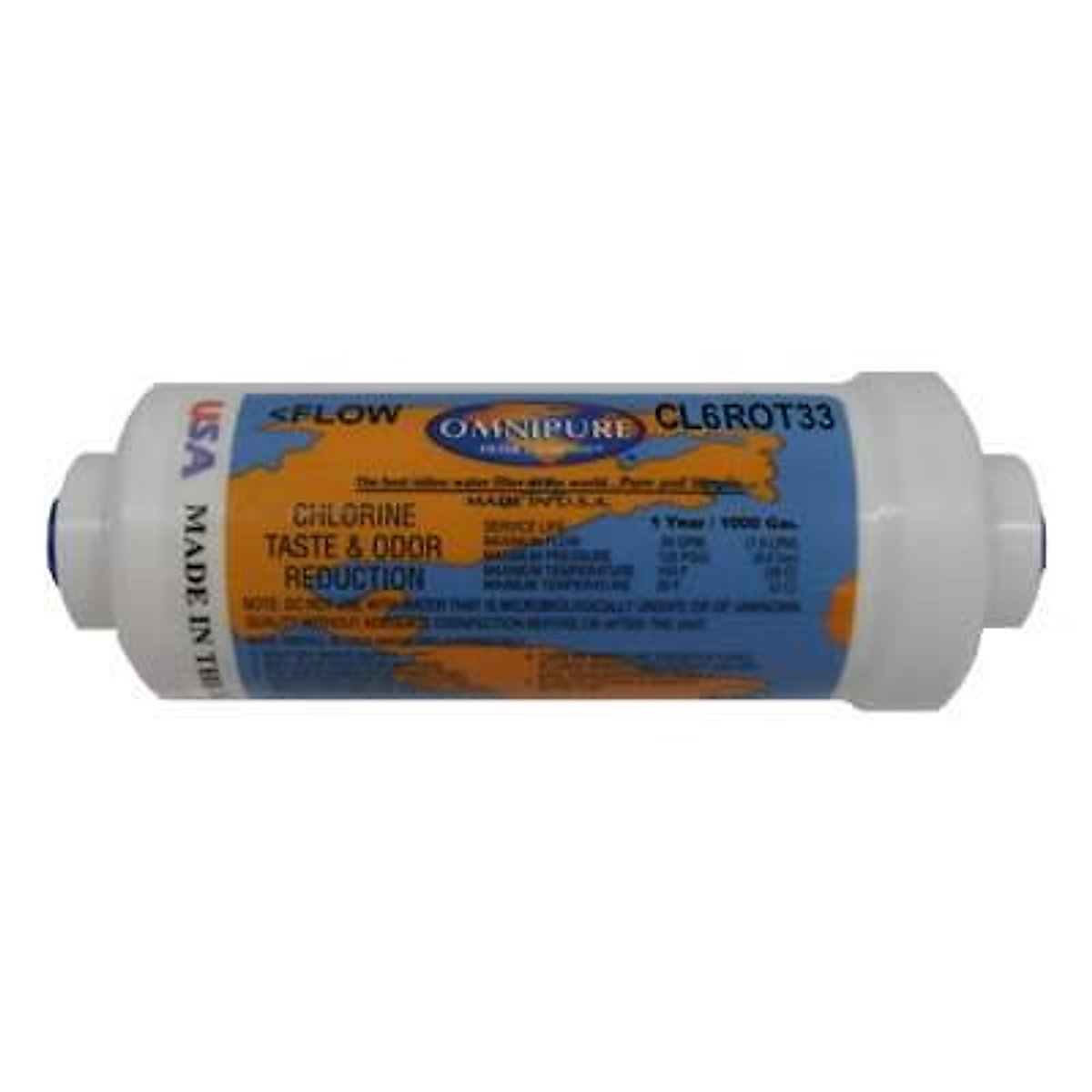 Omnipure (CL6ROT33-B) 6"x2" Inline CL-Series T33 Acid Wash GAC with 1/4" FPT