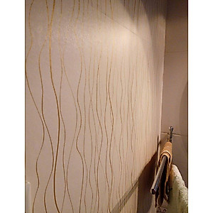 ZAMNEA 17.8 x 118 Inches Self-Adhesive Liner Paper, Removable Shelf Liner Wall Stickers Dresser Drawer Peel Stick Kitchen Home Decor, Gold Wave Stripe