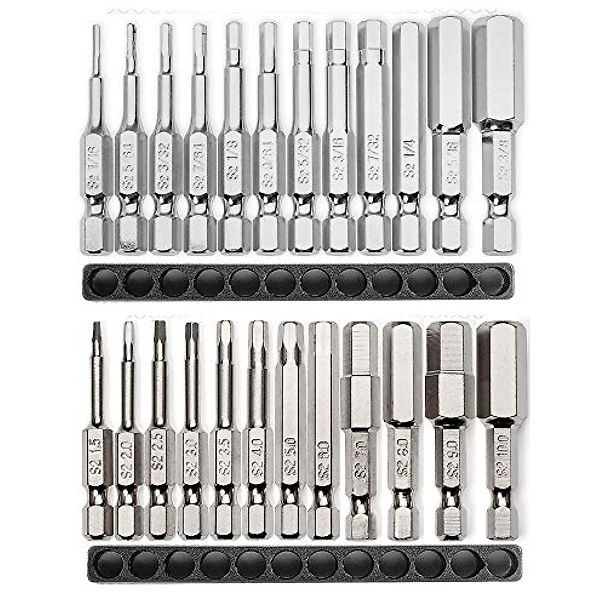 Allen Wrench Drill Bit Set (PREMIUM 24pc COMPLETE SAE and METRIC SET) /w Storage Case and Bit Holder - Hex Shank Magnetic Bit Set - THE GIFD COLLECTION - Fortified S2 Steel - Long 2in Heads for Drills