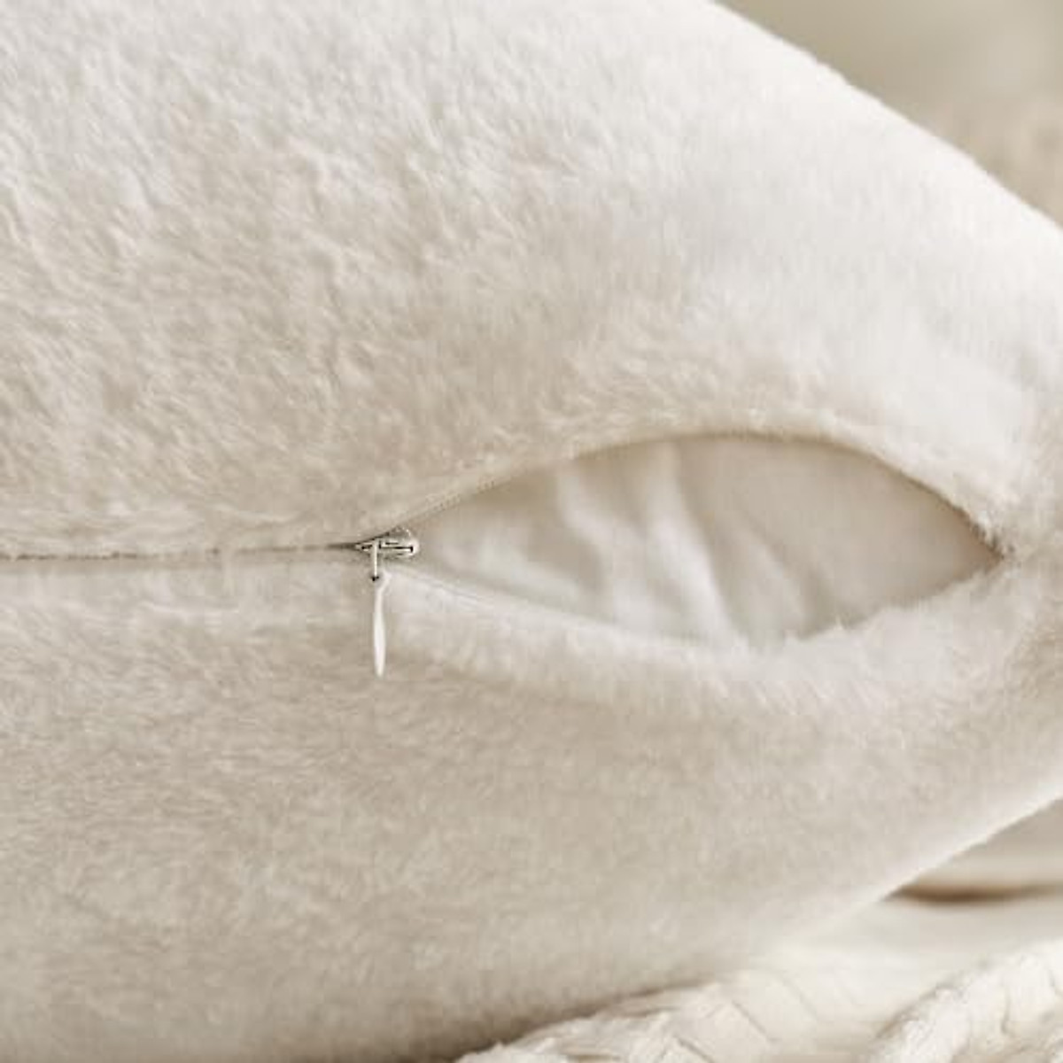 MIULEE Pack of 2 Decorative Throw Pillow Covers Luxury Soft Faux Rabbit Fur Warm Square Cute Cushion Cases for Spring Sofa Bedroom Living Room 18 x 18 Inch White