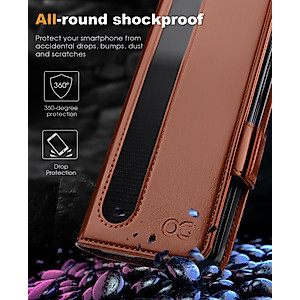 OCASE for Samsung Galaxy Z Fold 5 5G Wallet Case with S Pen Holder, [Updated Version] PU Leather Flip Folio, Card Slots, RFID Blocking, Kickstand, Phone Cover for Galaxy Z Fold5 2023-Brown