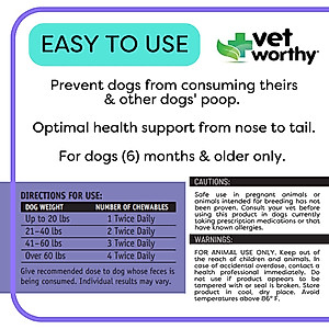 Vet Worthy Stop Stool Ingestion - Daily Supplement for Dogs to Prevent Stool Eating - Dog Supplement with Yucca Schidigera, Parsley Leaf, Chamomile, Thiamine - Liver Flavor, 60 Chewable Tablets