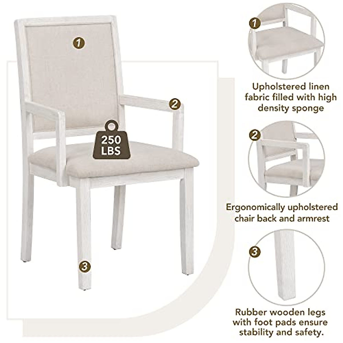 WOZNLA Room 5-Piece Set-Round to Oval Extendable Butterfly Leaf Wood Table with 4 Upholstered Dining Chairs with Armrests for Kitchen and Family, White