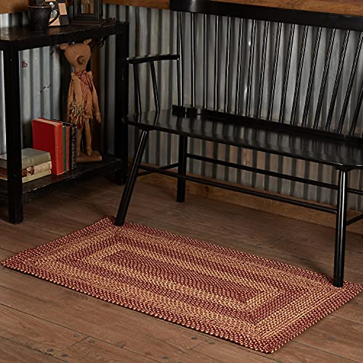 VHC Brands Burgundy Tan Jute Rug Rect w/Pad Rect 27x48