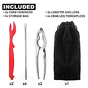 Seafood Tools Set includes 2 Crab Crackers, 2 Lobster Crackers Shellers, 4 Crab Leg Forks/Picks - Nut Cracker Set