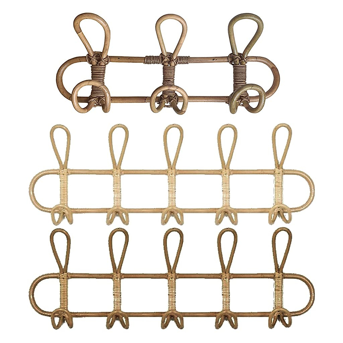 A FEI Rustic Rattan Wall Hooks 3 or 5 Hooks Hanging Coat Rack Storage Rattan Wall Hanger Clothing Hat Towel Hanger
