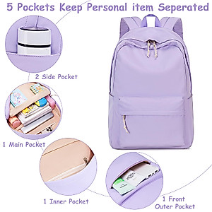 Bluboon School Backpack Set Girls Womens Laptop Bookbag Casual Daypack Fits 15 inch Laptop with Lunch Tote Bag and Pencil Bag(Purple-3 set)