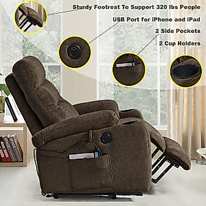 Jmaxo Electric Power Lift Recliner Chair Sofa with Massage and Heat for Elderly,3 Positions,2 Side Pockets and Cup Holders,USB Ports, High-end Quality Fabric for Living Room Bedroom, Brown